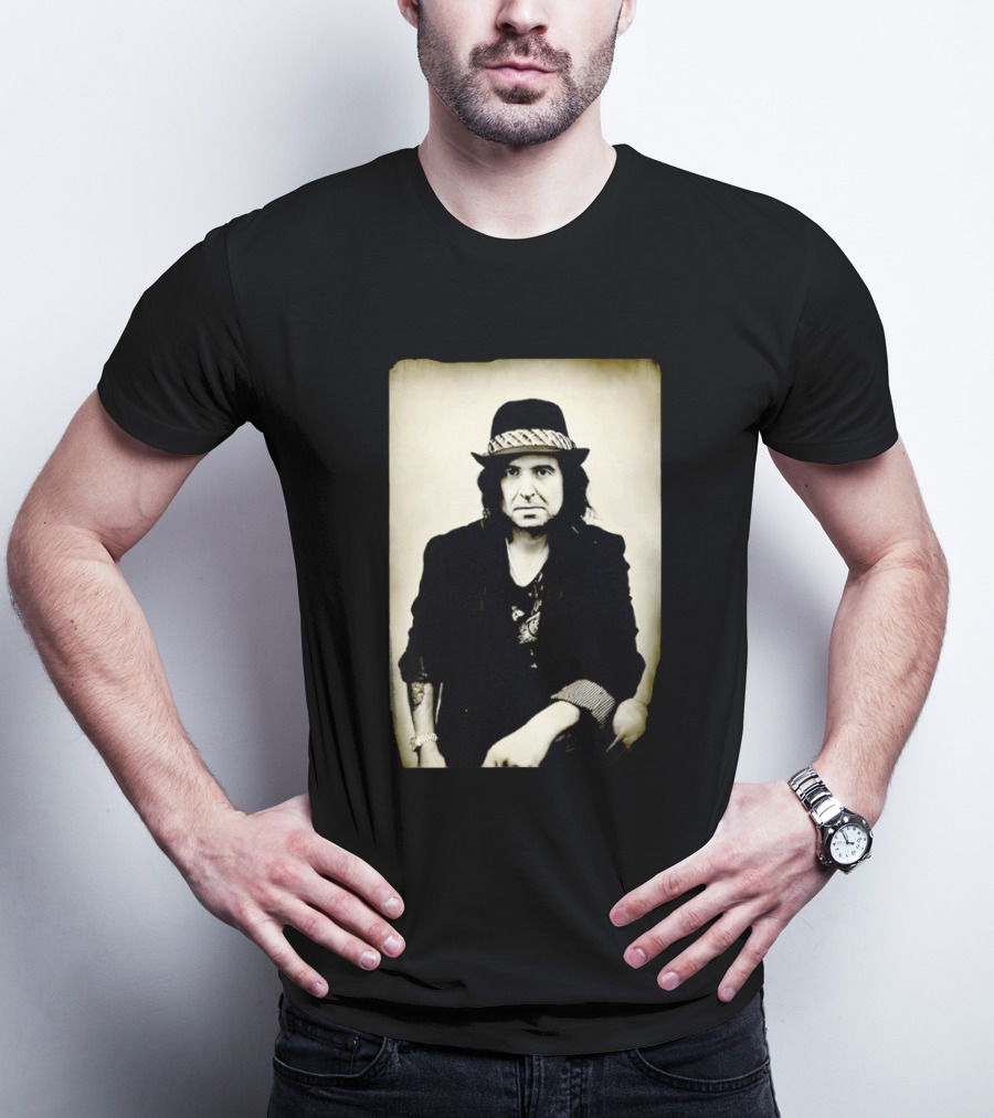 Phil Campbell Vintage Style Portrait Wearing Hat T-Shirt