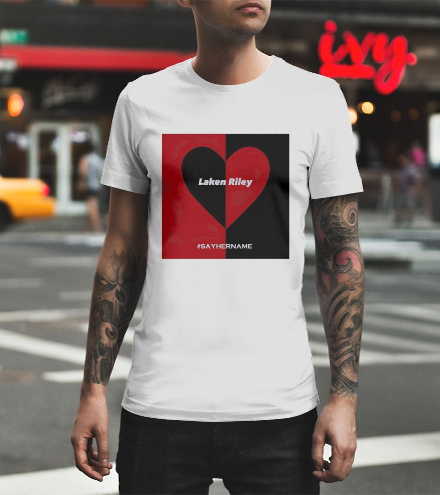 Laken Riley Heart SayHerName Red Black Heart Shape T-Shirt