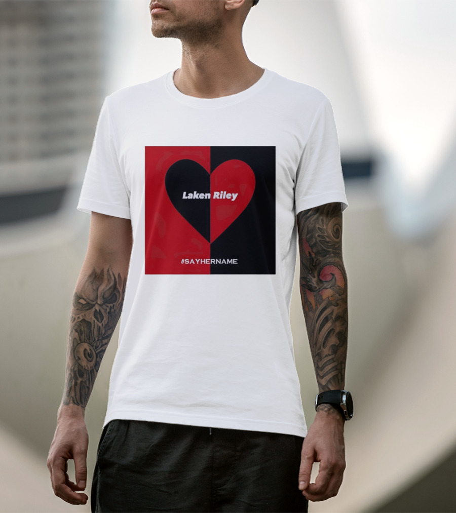 Laken Riley Heart SayHerName Red Black Heart Shape T-Shirt