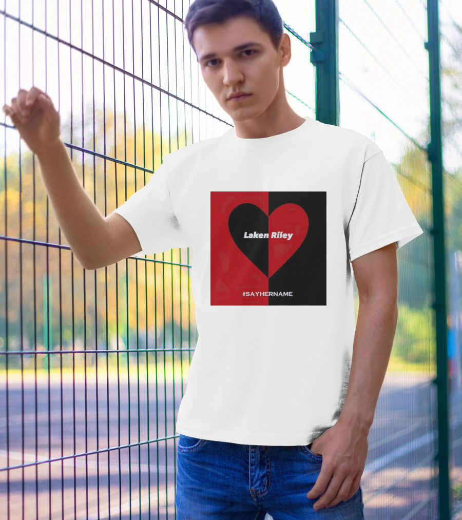 Laken Riley Heart SayHerName Red Black Heart Shape T-Shirt