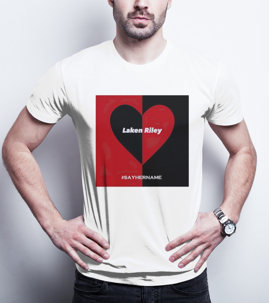 Laken Riley Heart SayHerName Red Black Heart Shape T-Shirt