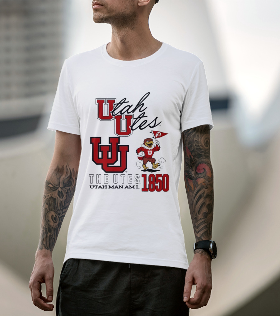 Utah Utes The Utes Utah Man Am I 1850 UU Holding Flag T-Shirt