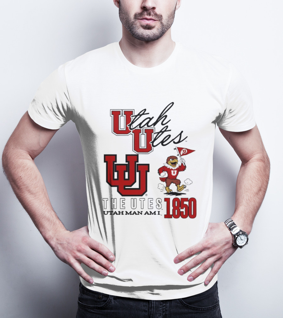 Utah Utes The Utes Utah Man Am I 1850 UU Holding Flag T-Shirt