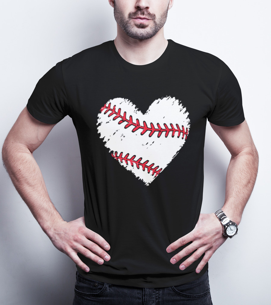 Heart Shaped Baseball Stitching Love Baseball T-Shirt