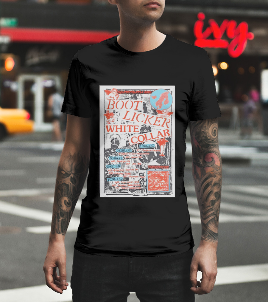 Scandinavia 2026 BootLicker White Collar Tour Denmark Norway Sweden Finland Iceland T-Shirt