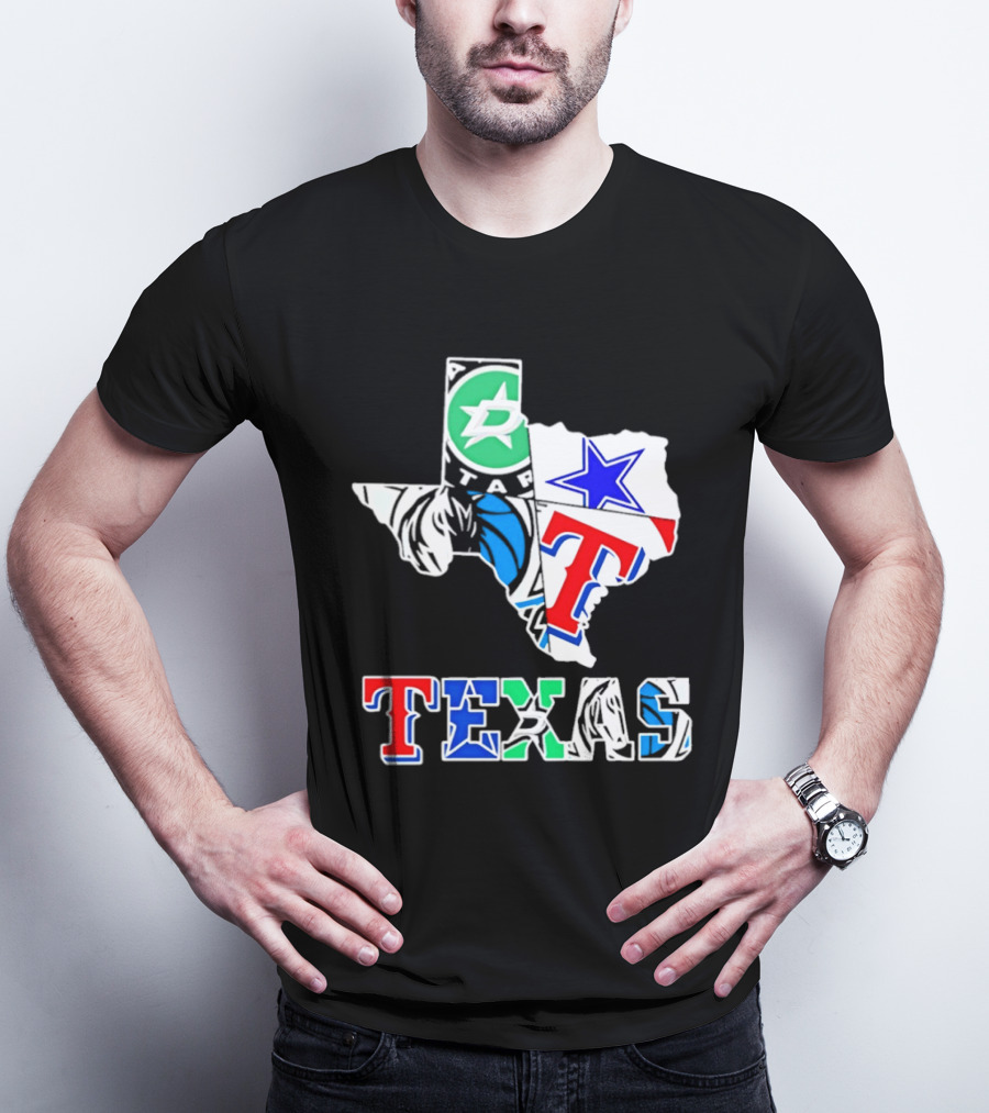Texas Dallas Stars Mavericks Cowboys Rangers Sports Map T-Shirt