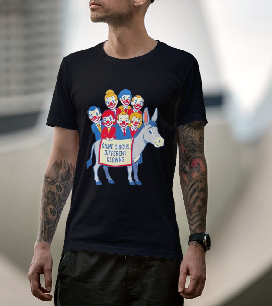 Same Circus Different Clowns Riding A Donkey Clown Faces T-Shirt
