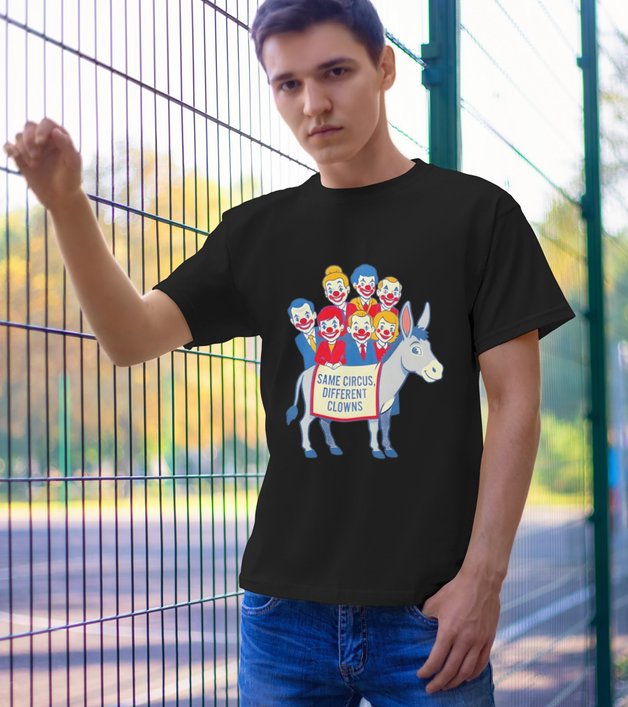 Same Circus Different Clowns Riding A Donkey Clown Faces T-Shirt