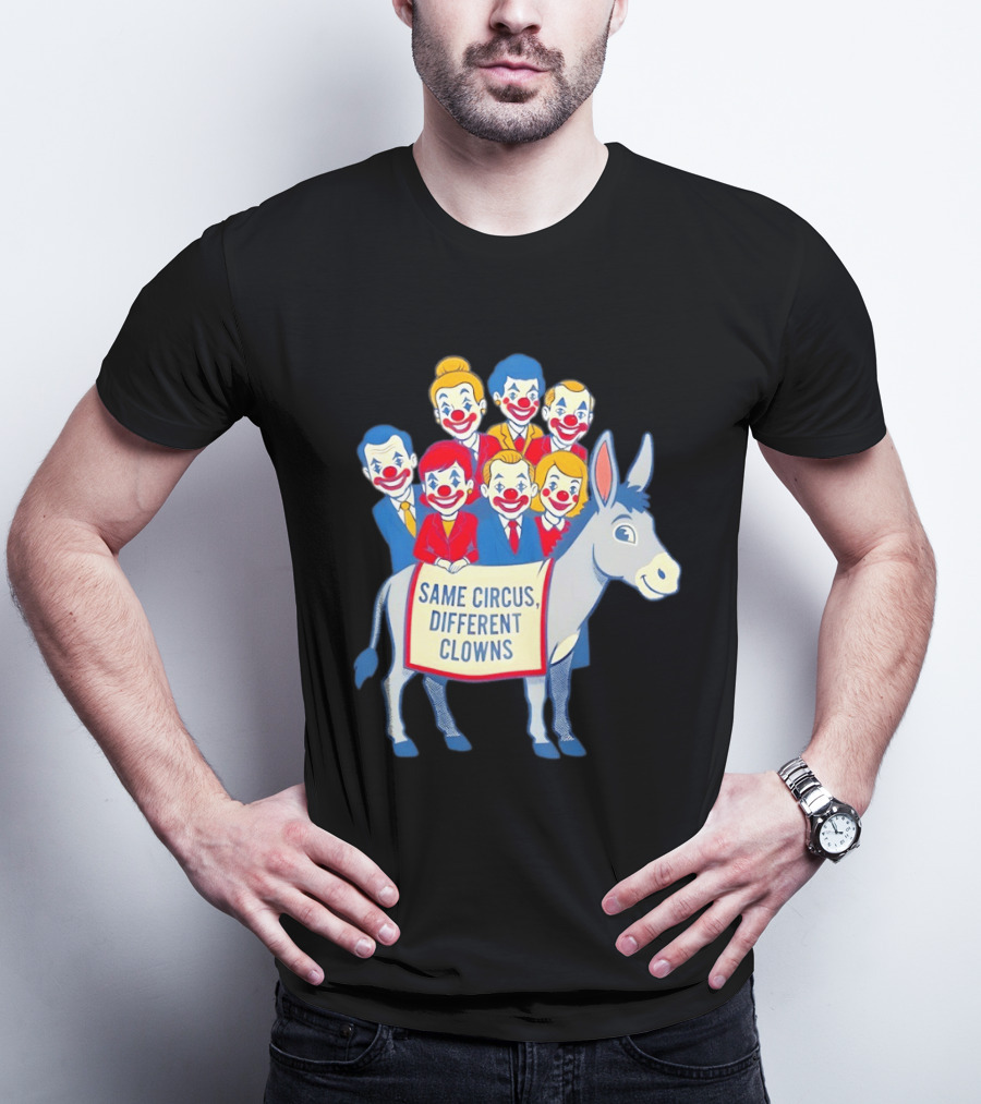 Same Circus Different Clowns Riding A Donkey Clown Faces T-Shirt