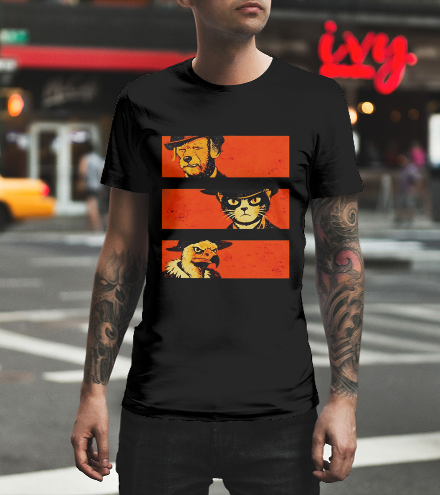 Dog The Good Cat The Bad Eagle The Ugly Western Animal Trio T-Shirt