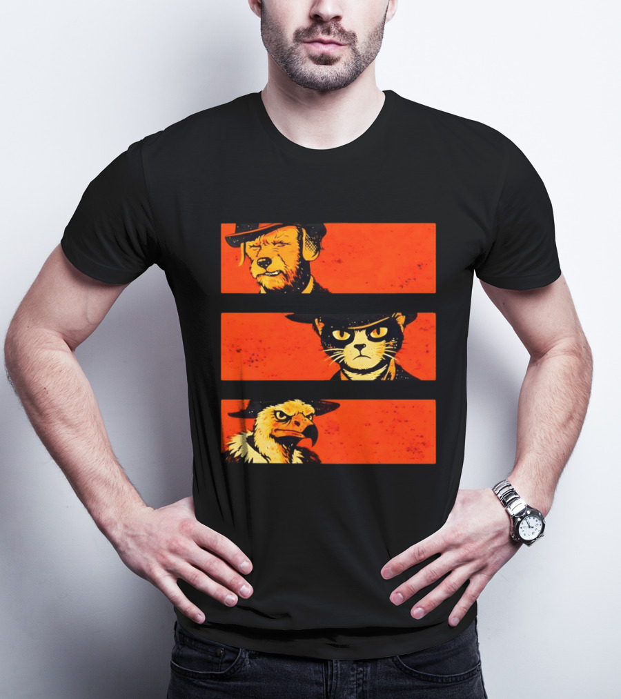 Dog The Good Cat The Bad Eagle The Ugly Western Animal Trio T-Shirt