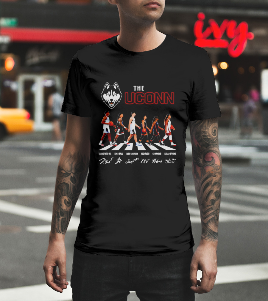 The UConn Huskies Men's And Women's Basketball Players Walking Abbey Road T-Shirt