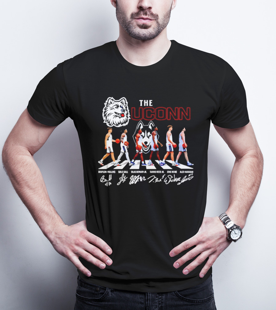 The UConn Huskies Men's Basketball Team Roster Abbey Road Player Signatures T-Shirt