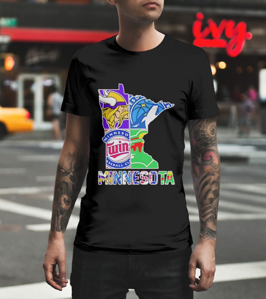 Minnesota Sports Teams Vikings Twins Wild Timberwolves Mashup T-Shirt