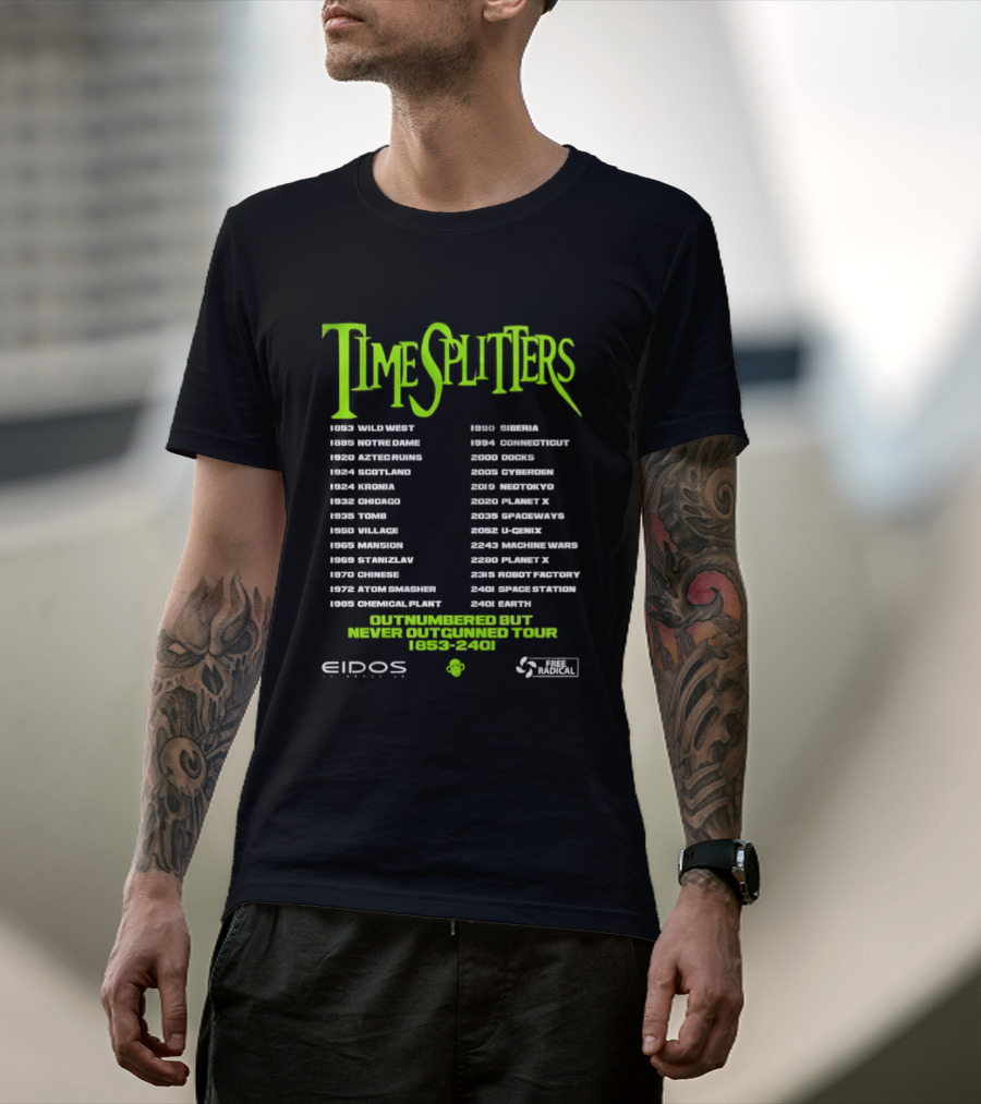 TimeSplitters Eidos Games 1853 2401 World Tour Event Locations List T-Shirt