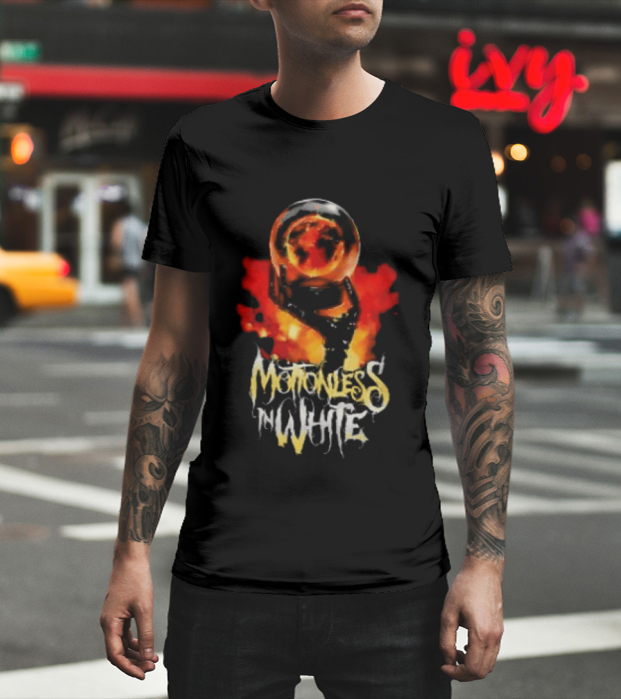 Motionless In White UK EU Tour 2026 Make Them Suffer Fiery Skull T-Shirt