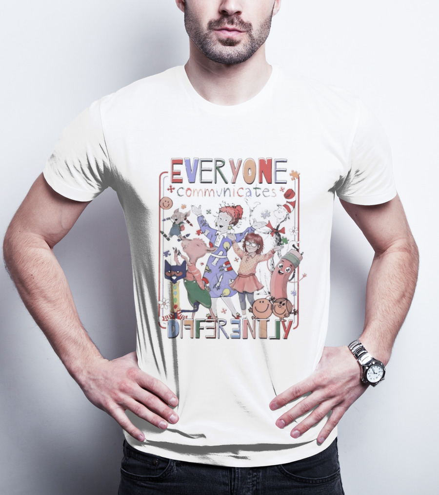 Everyone Communicates Differently Emotion Cartoon Autism Teacher T-Shirt