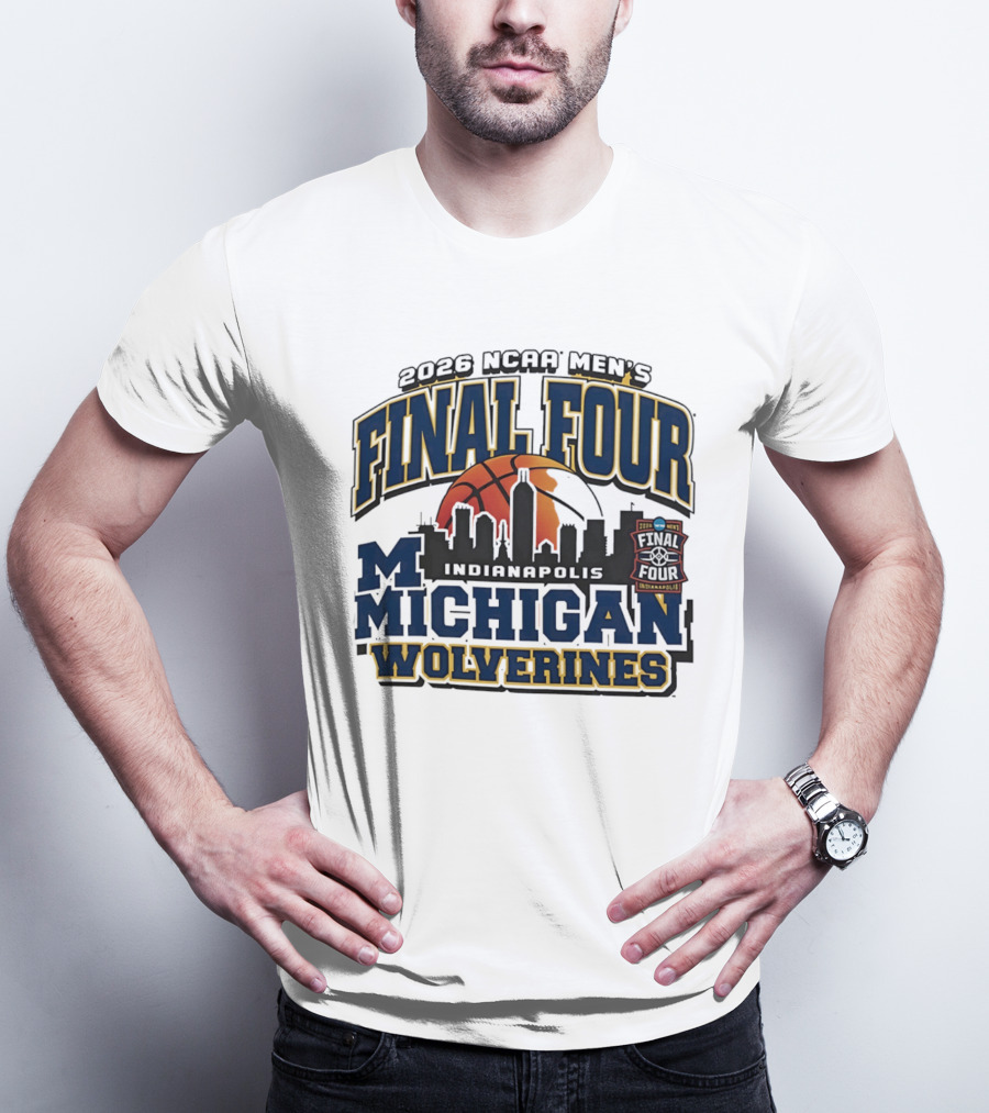 2026 NCAA Men's Final Four Michigan Wolverines Indianapolis Skyline Basketball T-Shirt