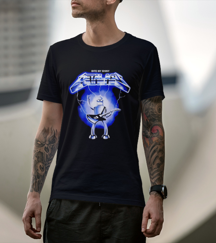Bite My Shiny Metal Ass Lightning Robot Guitarist T-Shirt