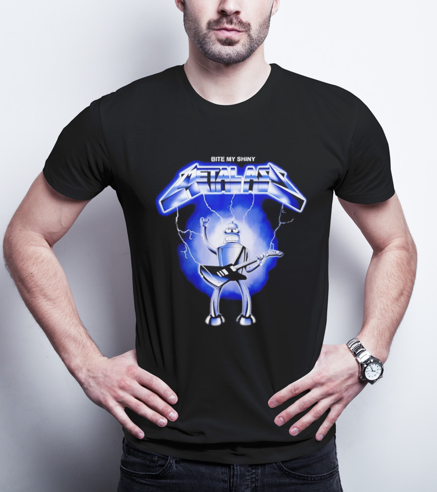 Bite My Shiny Metal Ass Lightning Robot Guitarist T-Shirt