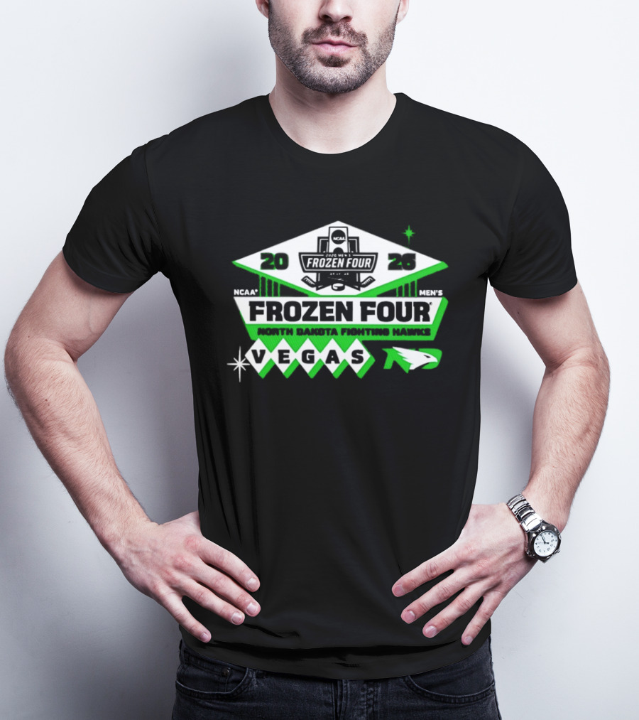 North Dakota Fighting Hawks Frozen Four 2026 Vegas NCAA Men's Hockey T-Shirt