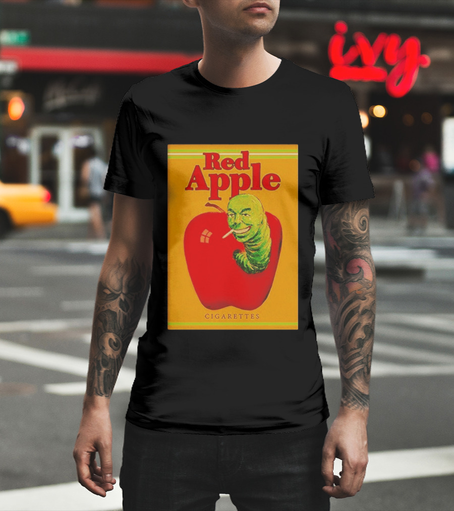 Red Apple Cigarettes Worm Character On Apple T-Shirt