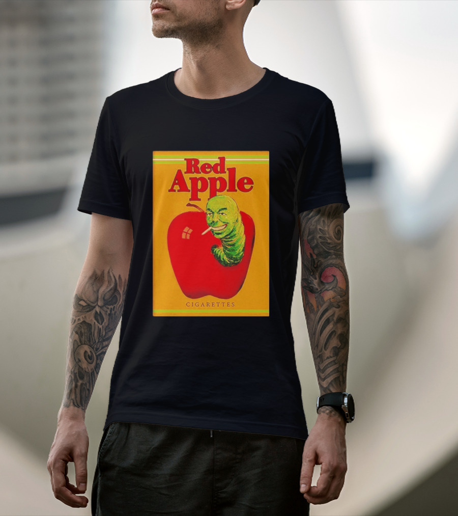 Red Apple Cigarettes Worm Character On Apple T-Shirt