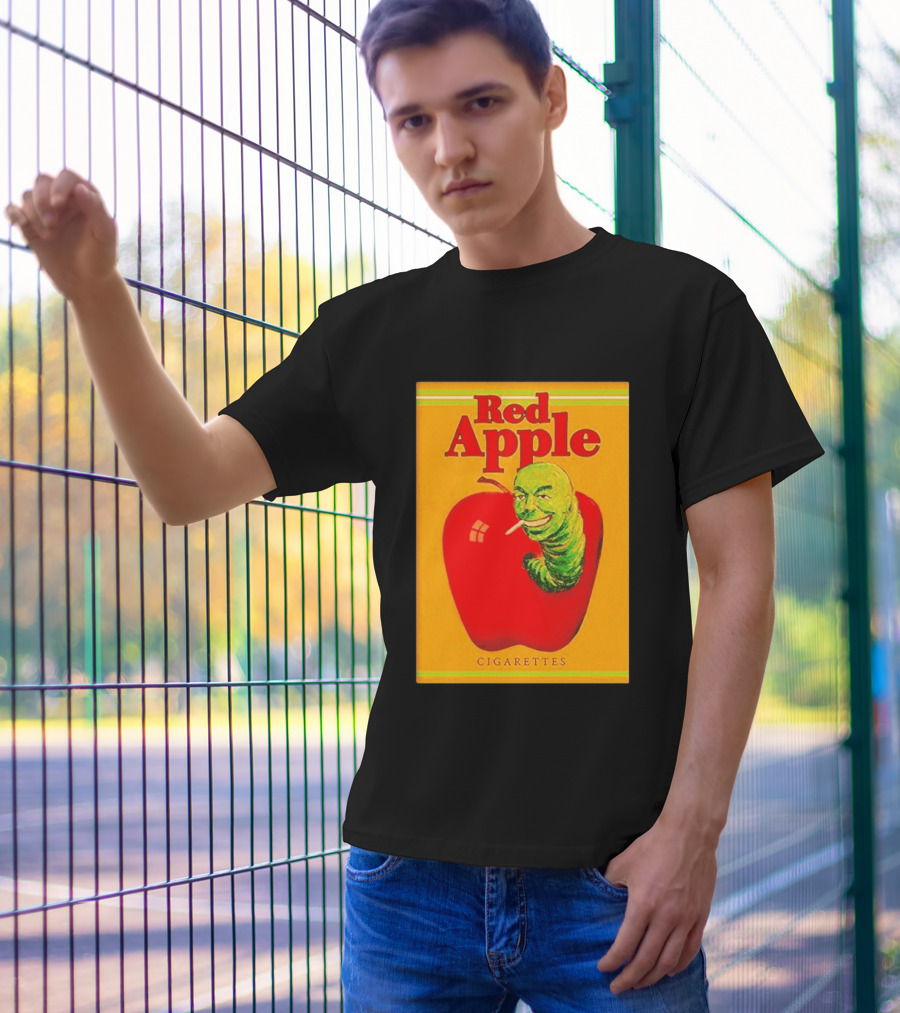 Red Apple Cigarettes Worm Character On Apple T-Shirt