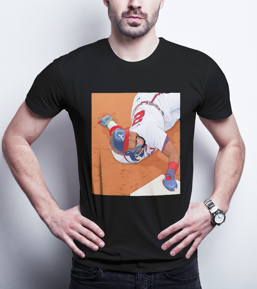 Ronald Acuna Jr Atlanta Braves Outfielder Sliding Baseball Action T-Shirt