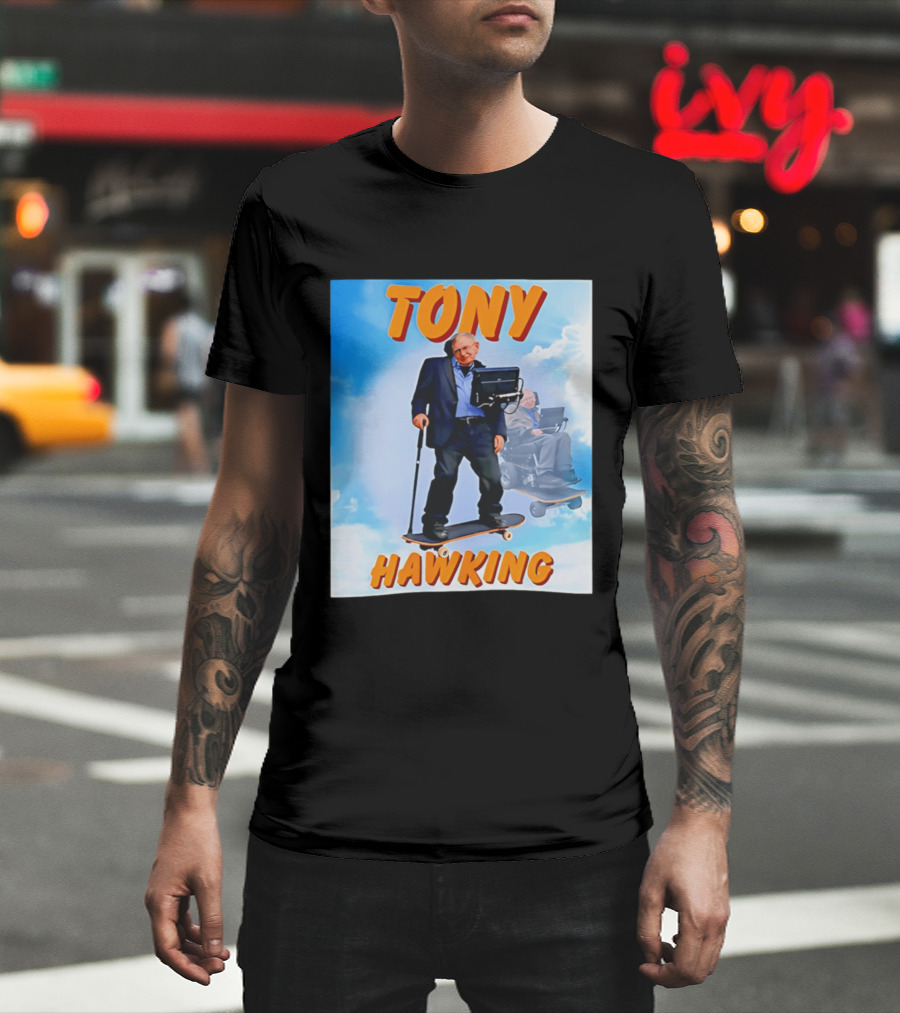 Tony Hawking Skateboard Fusion Surreal Humor T-Shirt