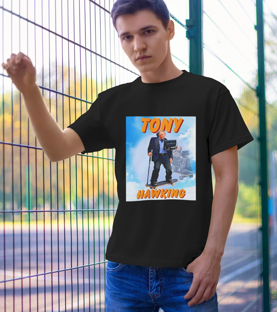 Tony Hawking Skateboard Fusion Surreal Humor T-Shirt