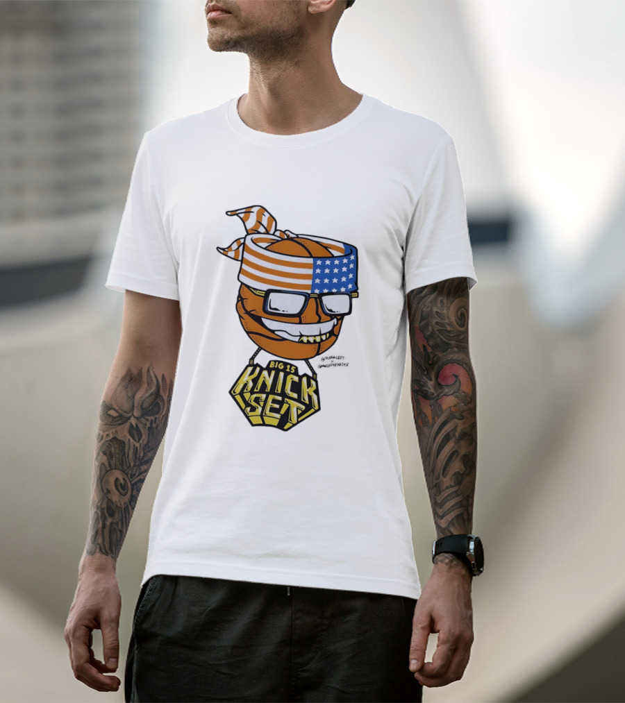 Big 15 Knick Set Basketball Wearing USA Flag Bandana And Glasses T-Shirt