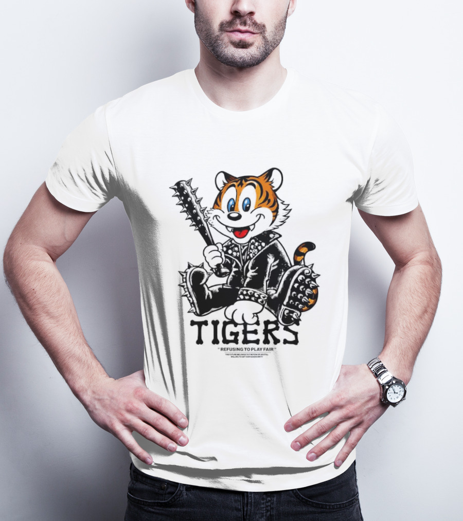 Tigers Playful Cartoon Character With Spiked Bat T-Shirt