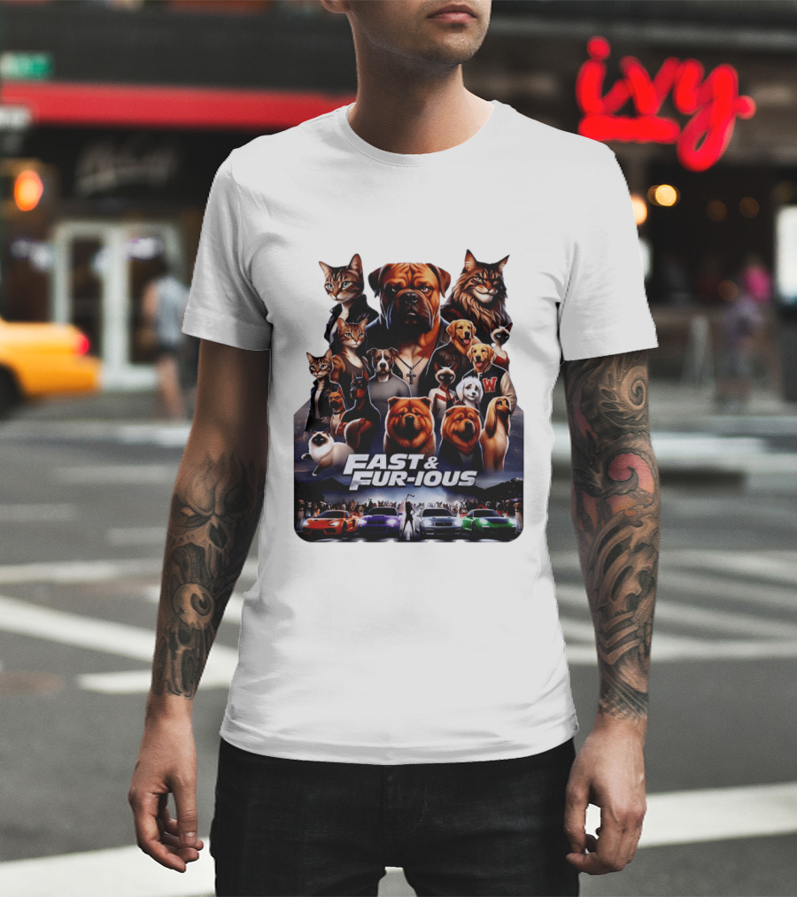 Fast & Fur Ious Dogs And Cats Mashup With Cars T-Shirt