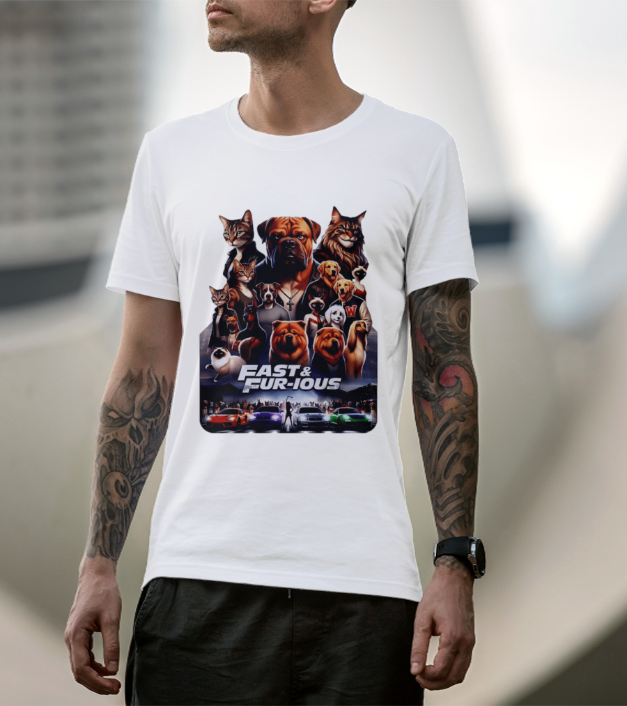 Fast & Fur Ious Dogs And Cats Mashup With Cars T-Shirt