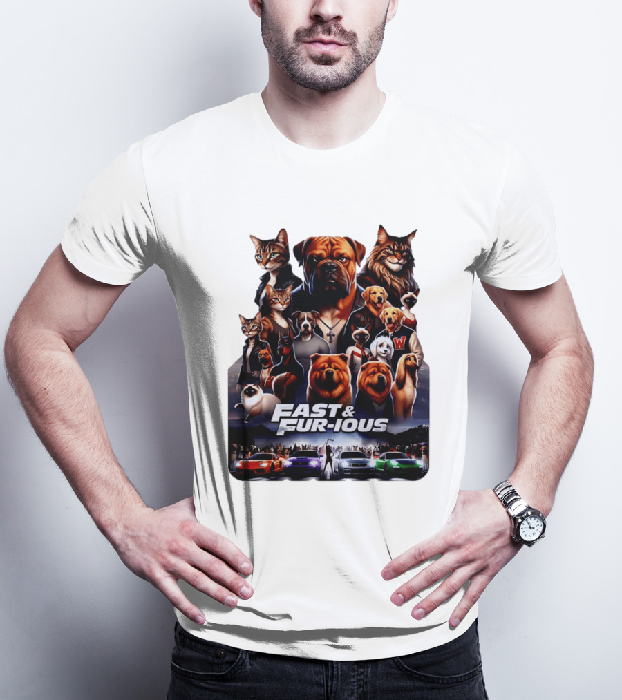 Fast & Fur Ious Dogs And Cats Mashup With Cars T-Shirt