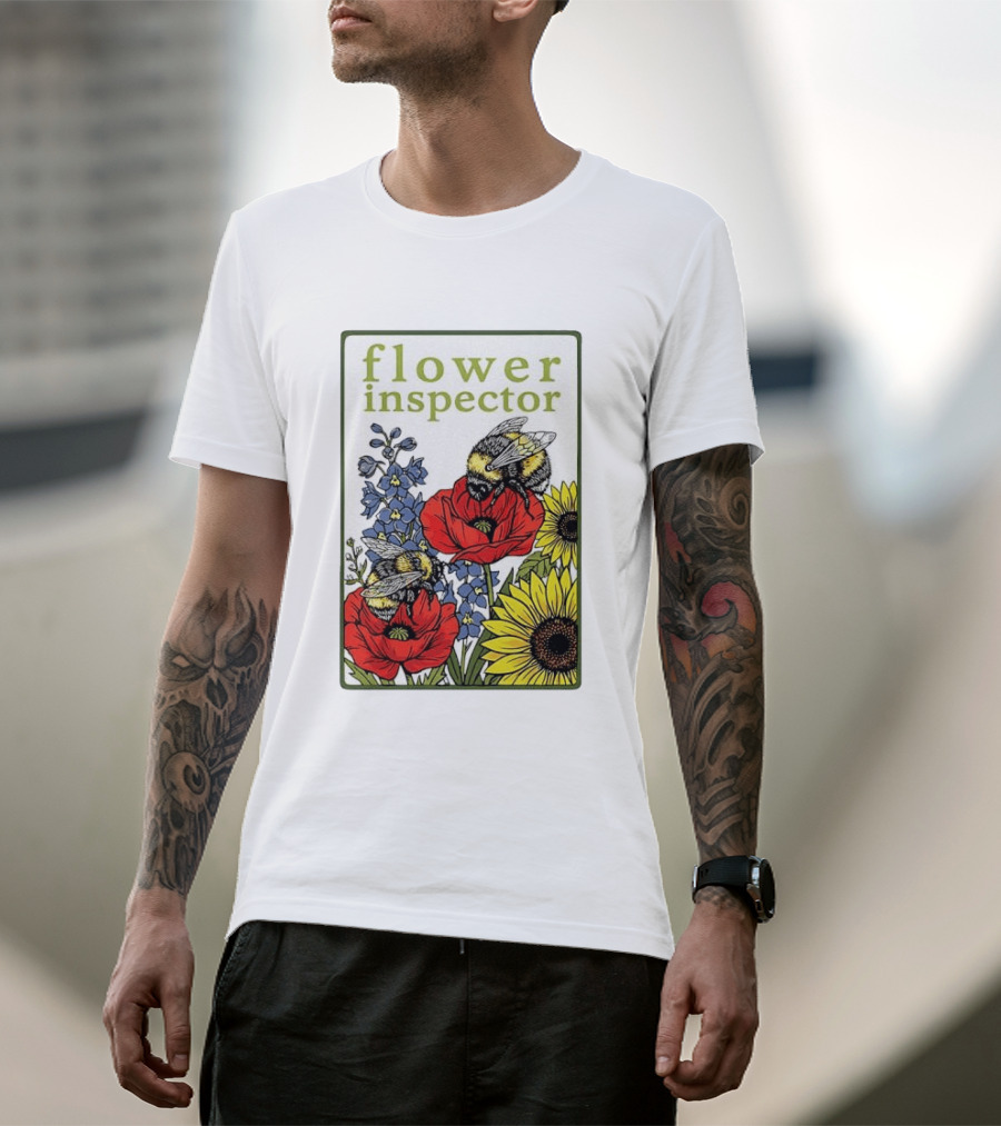 Flower Inspector Bees On Poppy Sunflower Bluebell Blossom T-Shirt
