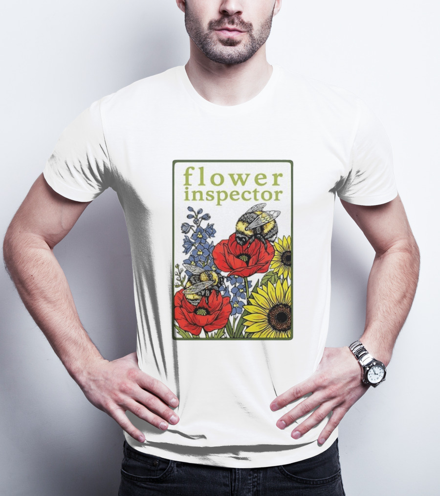 Flower Inspector Bees On Poppy Sunflower Bluebell Blossom T-Shirt