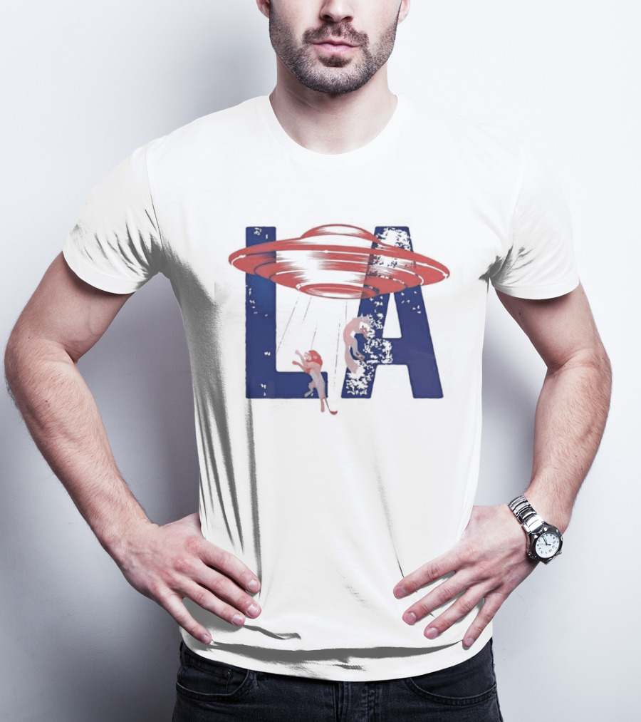 Los Angeles Spaceship Over LA Bold Letters T-Shirt