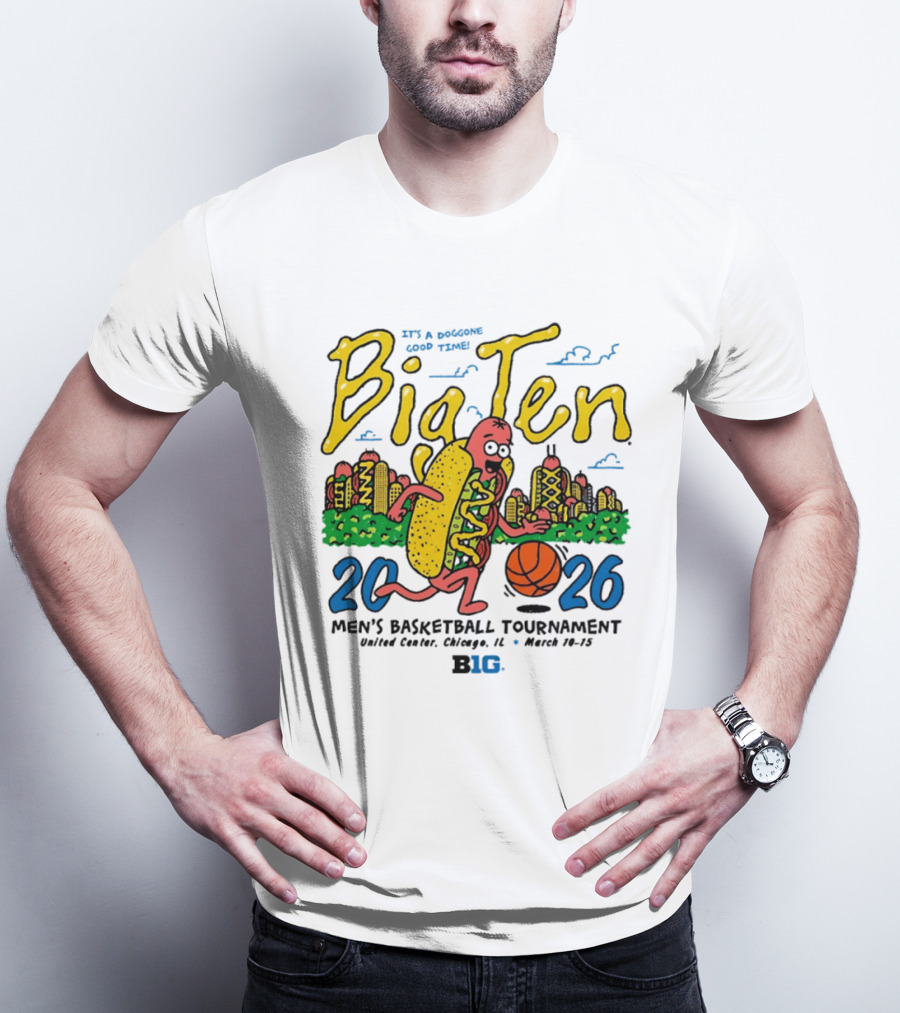 Big Ten 2026 Men's Basketball Tournament United Center Chicago March 11 15 Hot Dog Cityscape Basketball T-Shirt