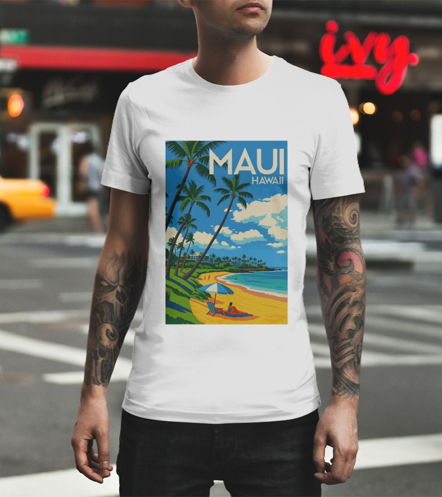 Maui Hawaii Palm Trees Beach Scene T-Shirt