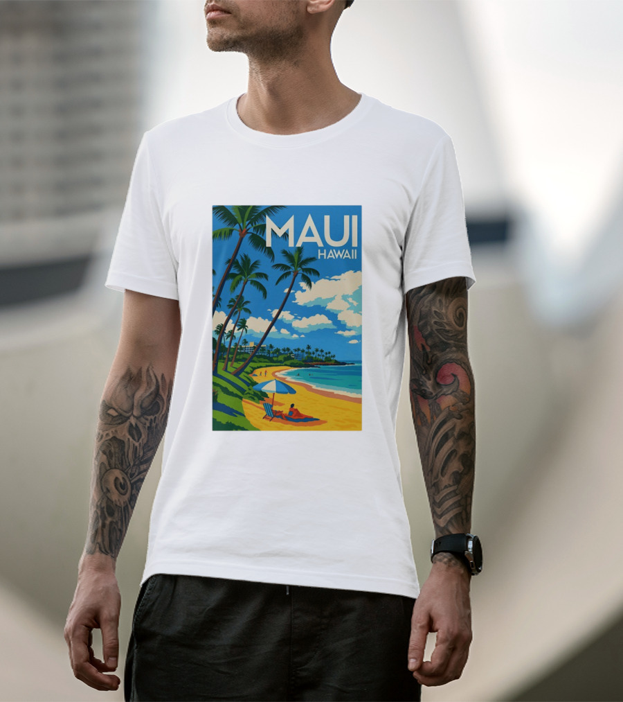 Maui Hawaii Palm Trees Beach Scene T-Shirt