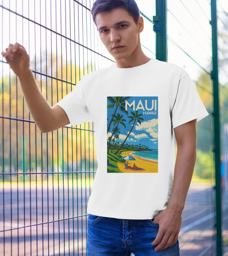 Maui Hawaii Palm Trees Beach Scene T-Shirt