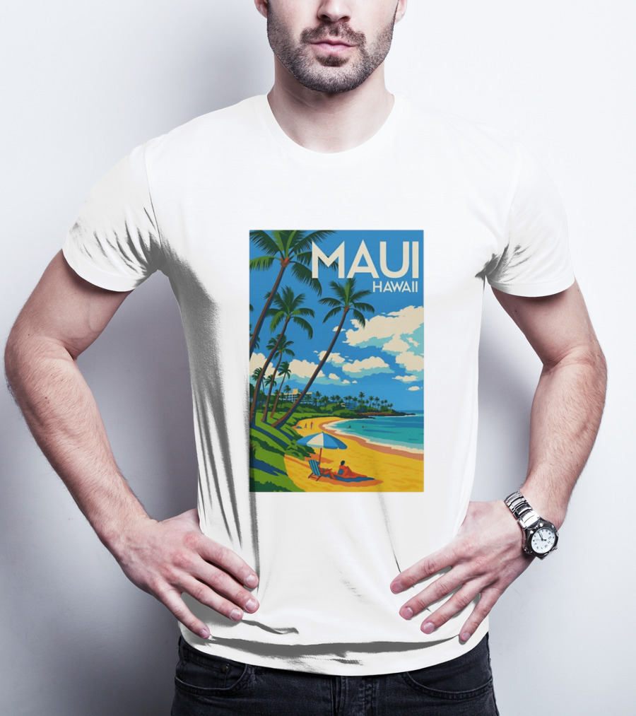 Maui Hawaii Palm Trees Beach Scene T-Shirt