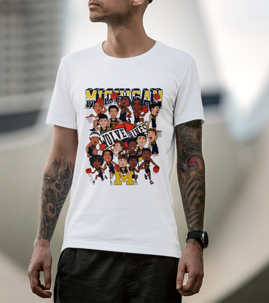 Michigan Wolverines Basketball Caricature 2026 Team Players T-Shirt