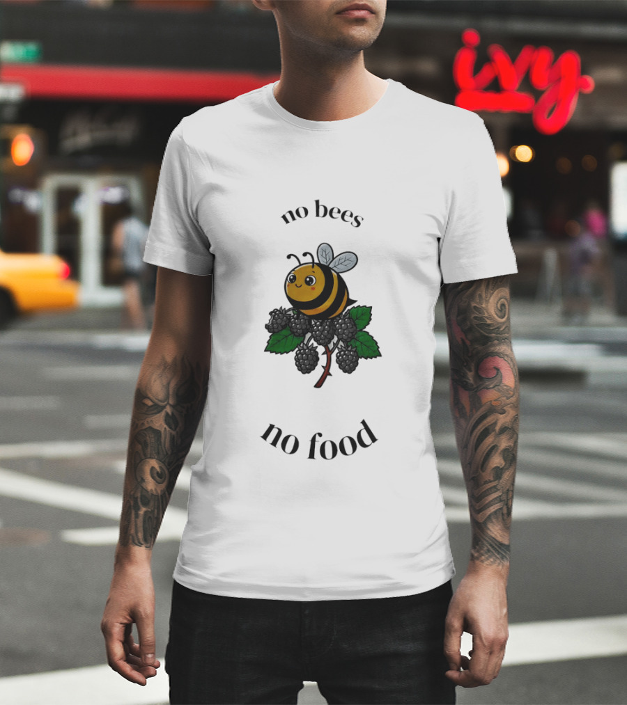 No Bees No Food Cute Bee On Leaf T-Shirt