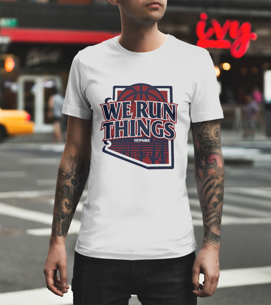 PHNX We Run Things Cactus Basketball Desert Scene T-Shirt