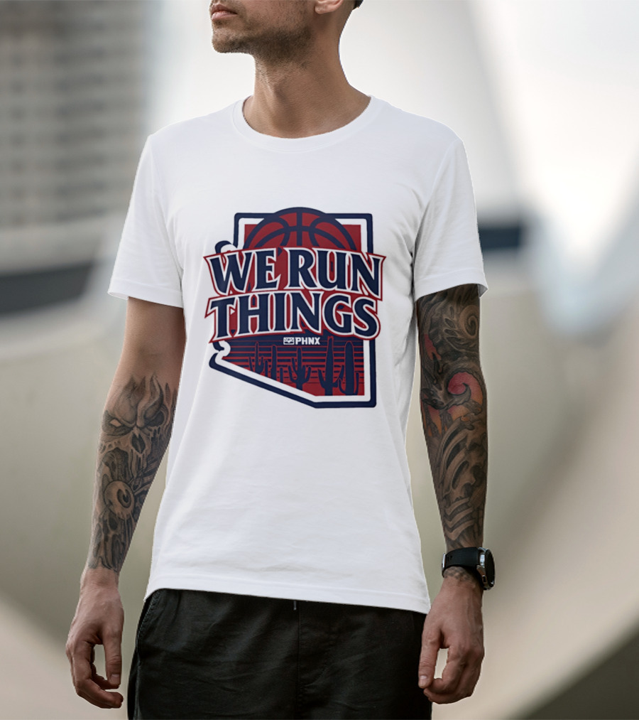 PHNX We Run Things Cactus Basketball Desert Scene T-Shirt