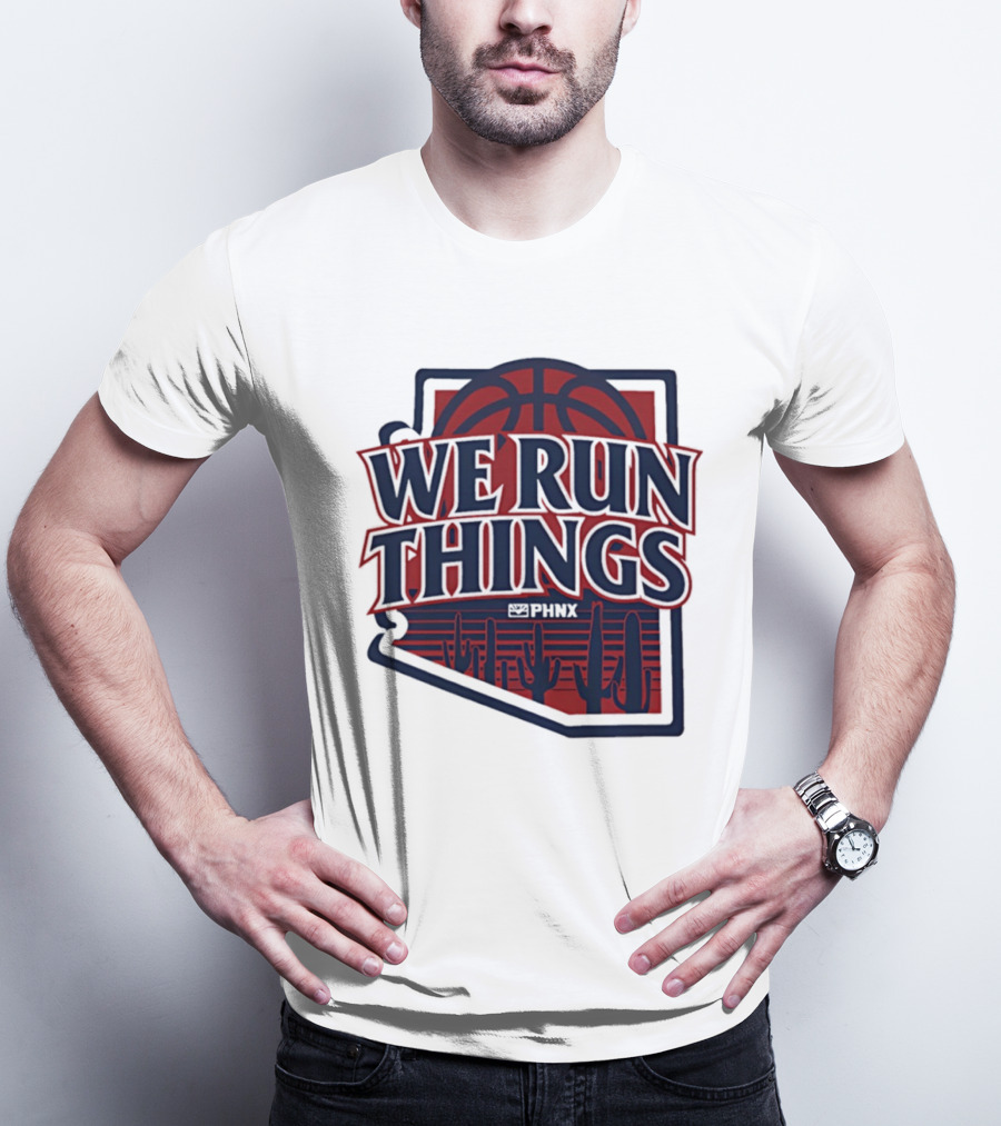 PHNX We Run Things Cactus Basketball Desert Scene T-Shirt