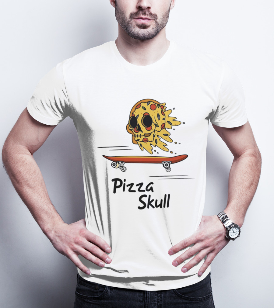 Pizza Skull Melting Slice Skateboard T-Shirt